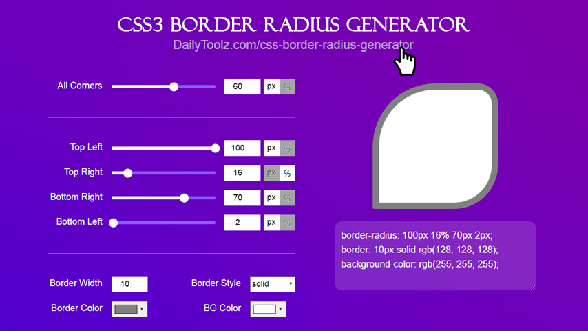 CSS Border Radius Generator Online CSS3 Rounded Corner Tool